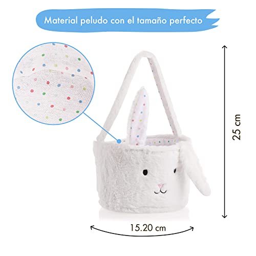 Homarden Plush Bunny Storage Baskets - Foldable Ears Candy Bag Easter Egg Basket - Bunny Basket for Kids - Toy Storage and Candy Bucket for Easter Egg Hunt Play Time or Kids Birthday Party