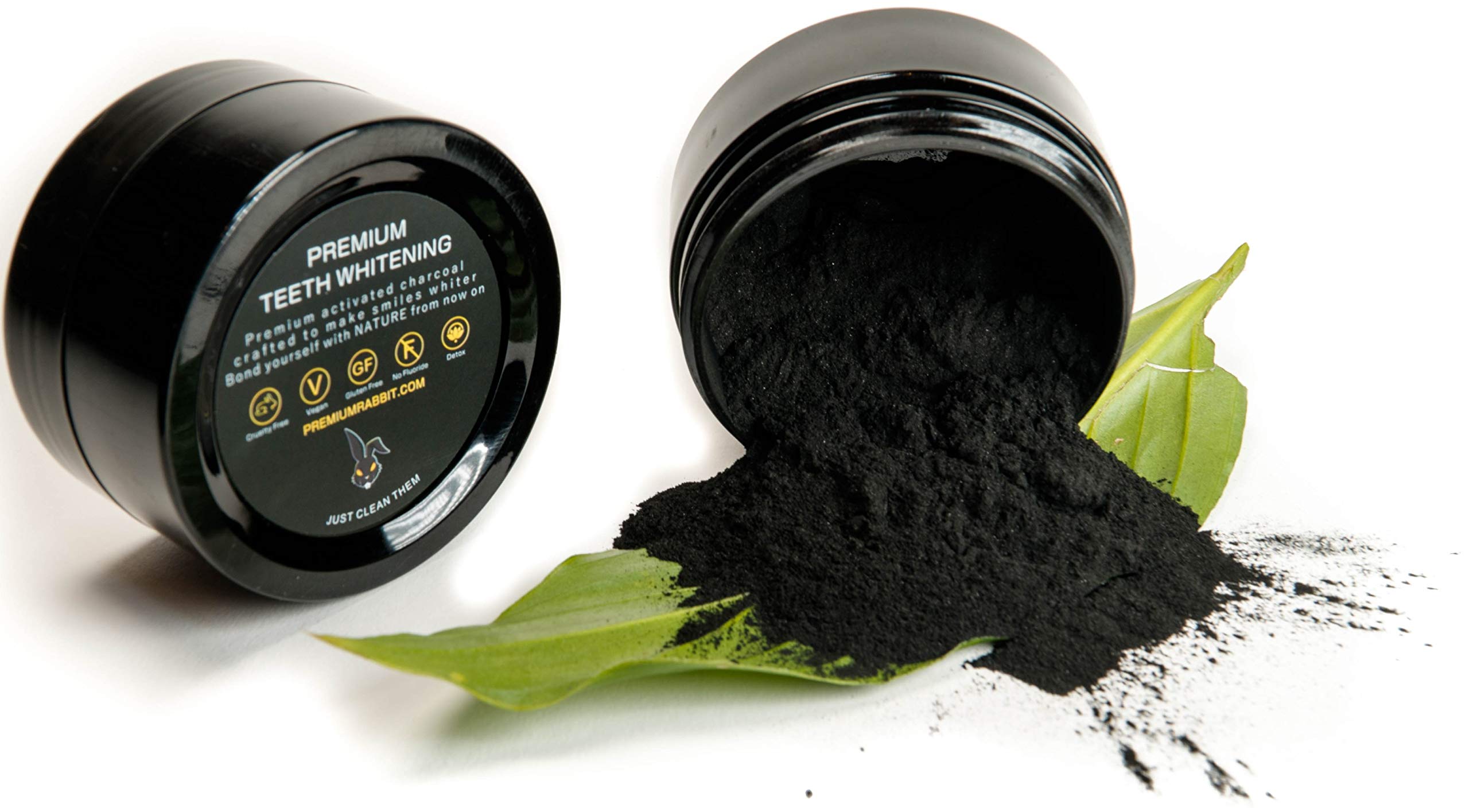 Premium Activated Charcoal Teeth Whitening Powder by Black Rabbit - Fluoride Free 30g/1.06oz