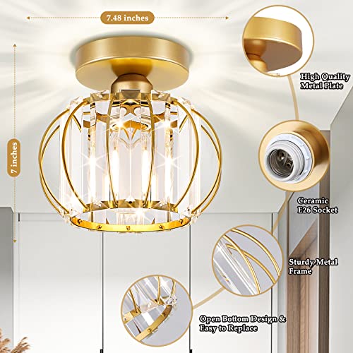 2-Pack Semi Flush Mount Ceiling Light Fixtures Small Crystal Farmhouse Black Metal Cage Indoor Industrial Ceiling Lights for Living Room Hallway Bathroom Entryway Kitchen