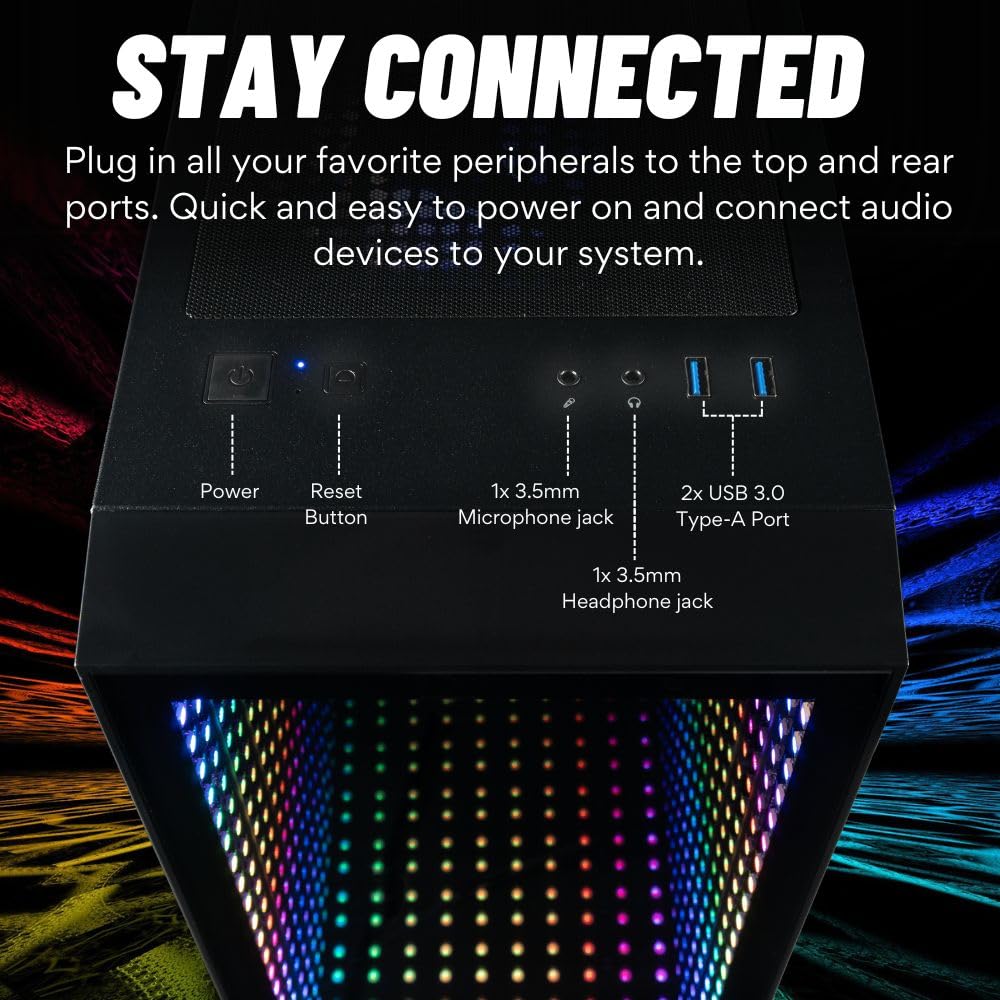 Empowered PC Continuum Micro Gaming Desktop - NVIDIA GeForce RTX 3080 (~ 4070), AMD 8-Core Ryzen 7 5800X3D (> i9-12900K at fps), 32GB RAM, 512GB NVMe + 2TB HDD, WiFi, Windows 11 - RGB Gamer Computer