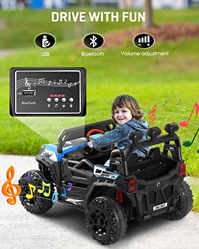 ANPABO 24V 4WD Ride on Car Truck w/Remote Control, 2WD/4WD Switchable Kids UTV, 4 Shock Absorbers, 19" Spacious Seat, Soft Start, Music Player, Electric Car for Kids Ages 3+ -Blue…