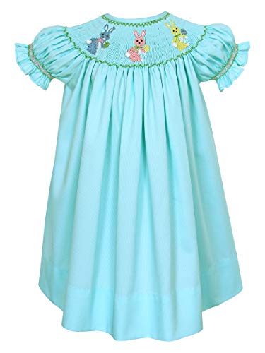 Carouselwear Easter Bunny Girls Smocked Bishop Dress Mint Green 3m Months