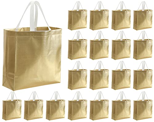 Tosnail 20 Pack Large Glossy Gold Reusable Grocery Bags Shopping Tote Bag with Handle Present Bag Gift Bag for Weddings, Birthdays, Party, Event