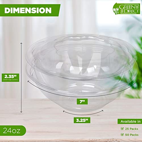 Green Direct 24 oz. Salad Containers with Lids - Pack of 50 | Clear Plastic Salad Bowls for Lunch, Serving, and Mixing