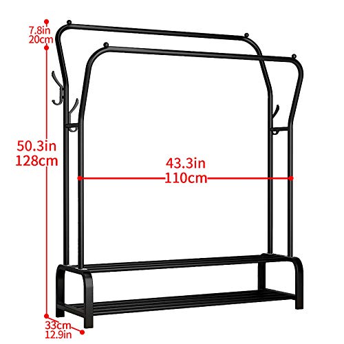 ACCSTORE Garment Rack Clothes Rack Freestanding Hanger Double Rails Bedroom Clothing Rack with 2-Tier Lower Storage Shelf,Black