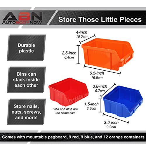 ABN Nail and Screw Organizer Wall Mounted Storage Bins - 30pc Small Parts Organizer for Shop and Garage Storage