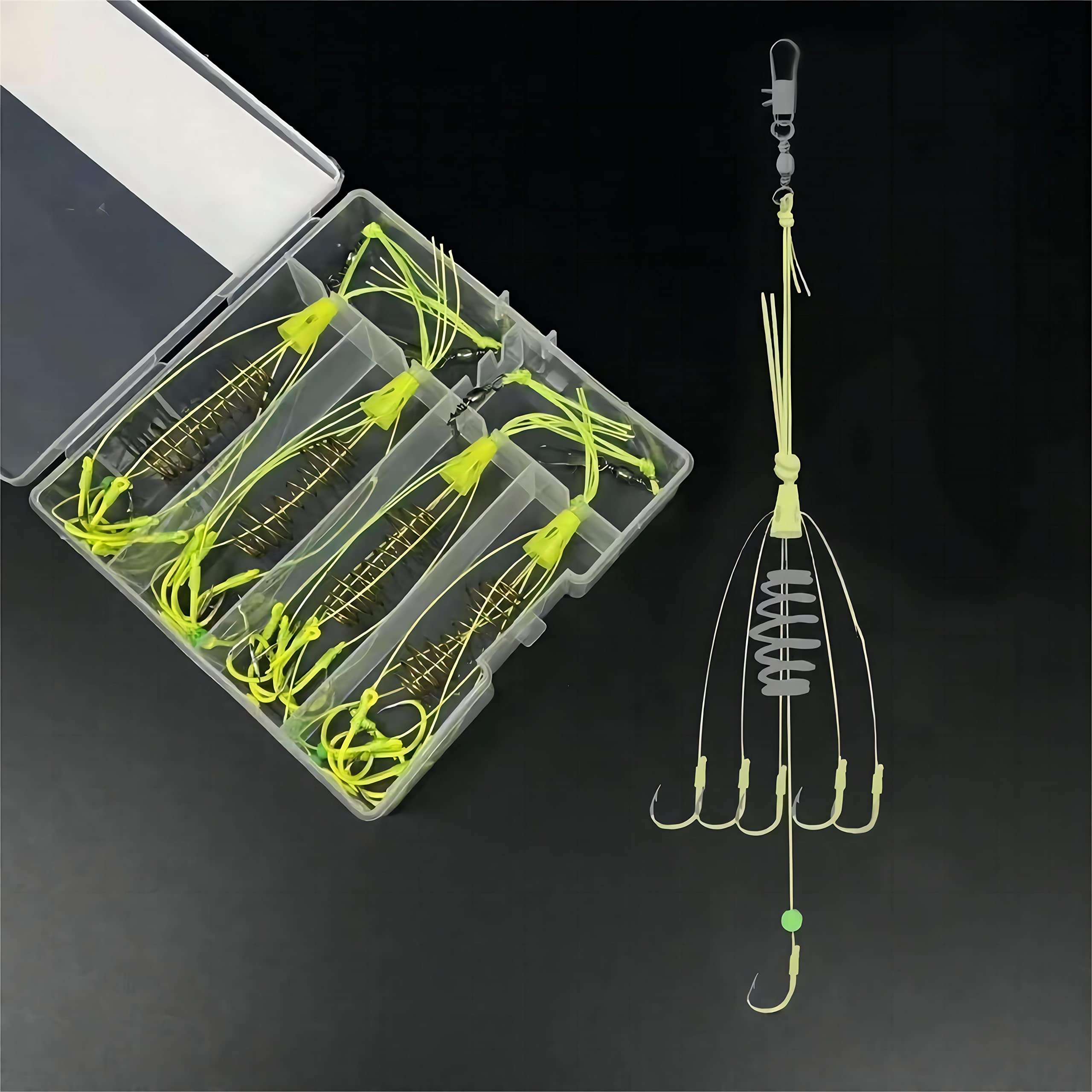 4 Pack Fishing Hooks,Fish More Fish at Once,Fishing Hooks with Spring Feeder,Trap Fish Hooks,Luring Fish Hook,Fishing Tackle with Glow Fishing Beads,Essential for Fishing…