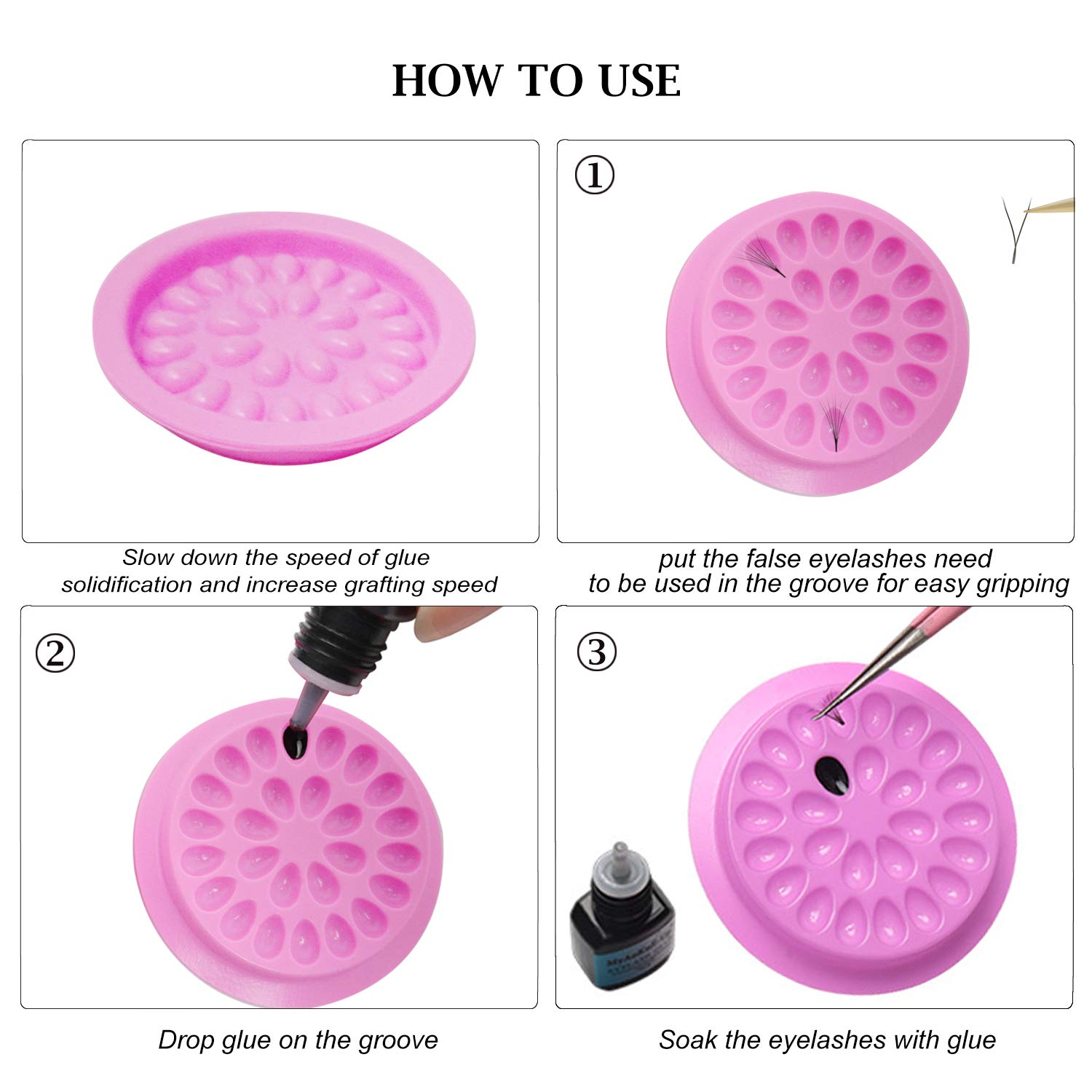 Honbay 100PCS Disposable Plastic False Eyelashes Glue Holder Eyelash Extension Glue Pallet Pads for Nail Art or Tattoo Ink (pink)