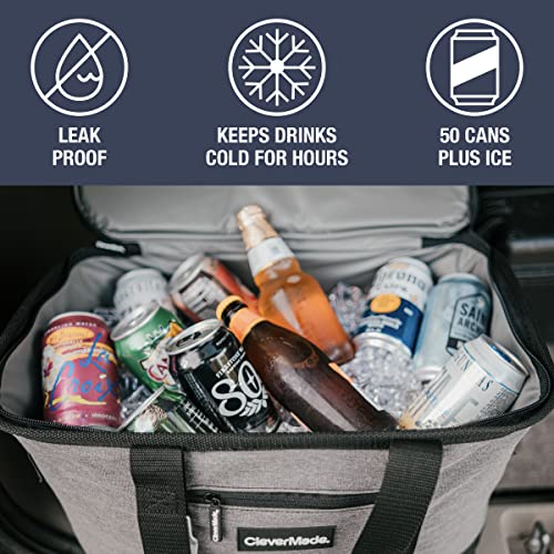 CleverMade Collapsible Cooler Bag, Heather Grey/Black & Maelstrom Collapsible Soft Sided Cooler - 75 Cans Extra Large Lunch Cooler Bag Insulated Leakproof Camping Cooler, Grey