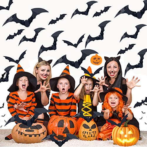 Halloween party decorations, Halloween decoration black bat sticker decals, 3D scary bat decoration, Halloween bat door and window decoration(40pcs)