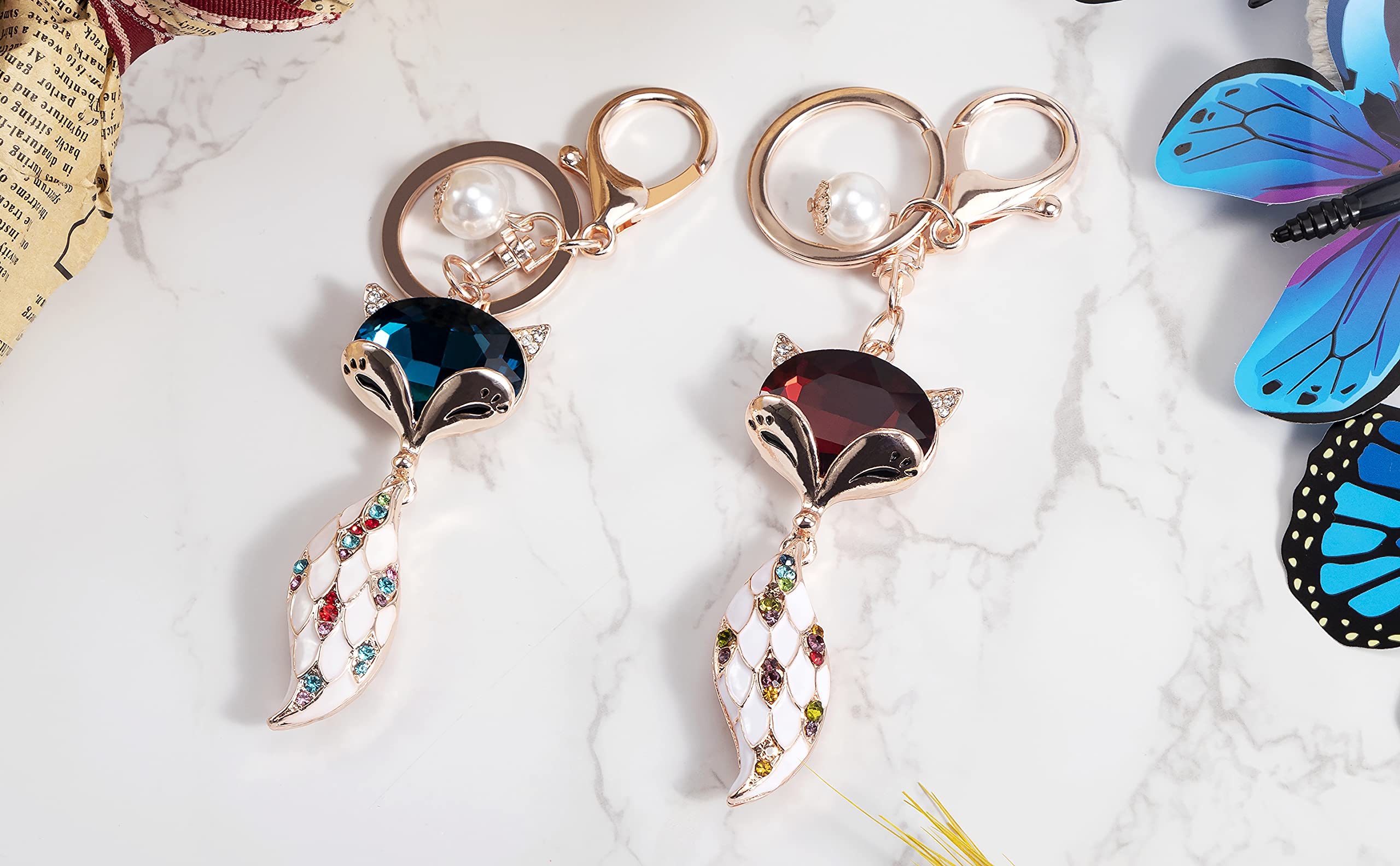 BeShiny Fox Keychains for Women Creative Animal Key Chains Handbags Key Ring Bag Charms Purse Pendant Gifts for Women (Red)