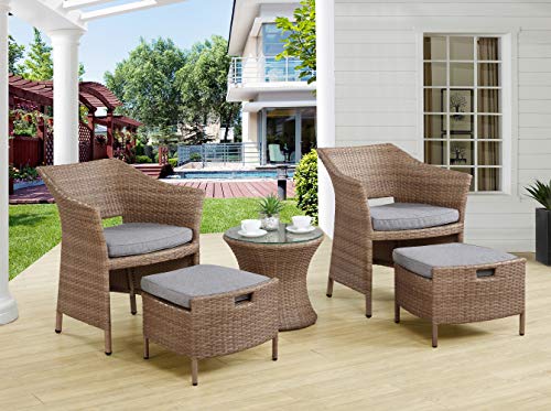 Kokoli All-Weather Conversation Set with Set of 2 Chairs with Ottomans and 17" H Accent Table