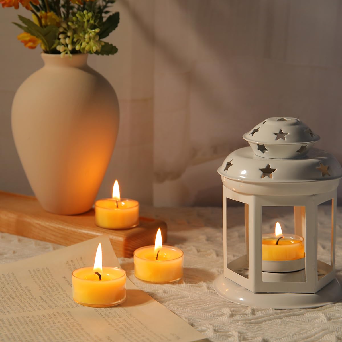 48pcs Beeswax Tealight Candles- 4 Hour Burn Time Natural Beeswax Candles Pure Handmade Bee Wax Candles Clean Burning for Dinner Table, Wedding, Spa Relaxation