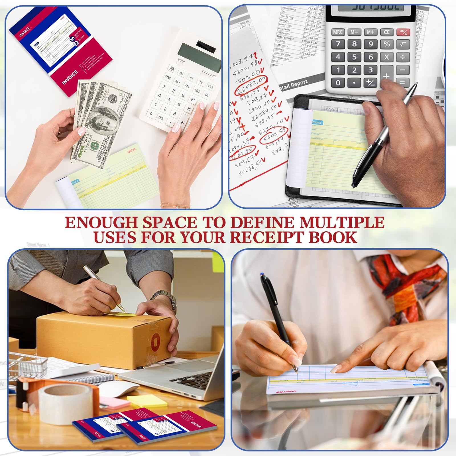 2 Packs Invoice Book for Small Business 2-part Carbonless, 5-1/8βx7-29/32β Receipt Book for Small Business, White/Canary Invoice Receipt Book, Purchase Order, Sales Order(50 Sets per Book)