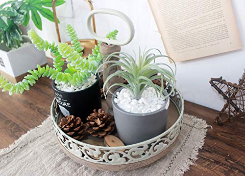 Funly mee Rustic Metal and Wood Single Tier Tray with Handle Farmhouse Decorative Tray(10.2W×10.2D×10.2H) in