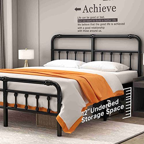 Hearicx Queen Bed Frame with Headboard & Footboard - Easy Assembly Heavy Duty Metal Platform with Premium Steel Slat Support,No Box Spring Needed,Noise-Free,12-Inch Under Bed Storage