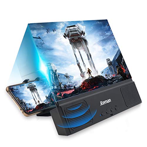 jteman 12'' 3D Mobile Phone Screen Magnifier with Bluetooth Speaker, HD Protable Movies Amplifier with Foldable Holder Stand, Support iPhone Xs Max/X / 8/8 Plus and Android All Smartphones…