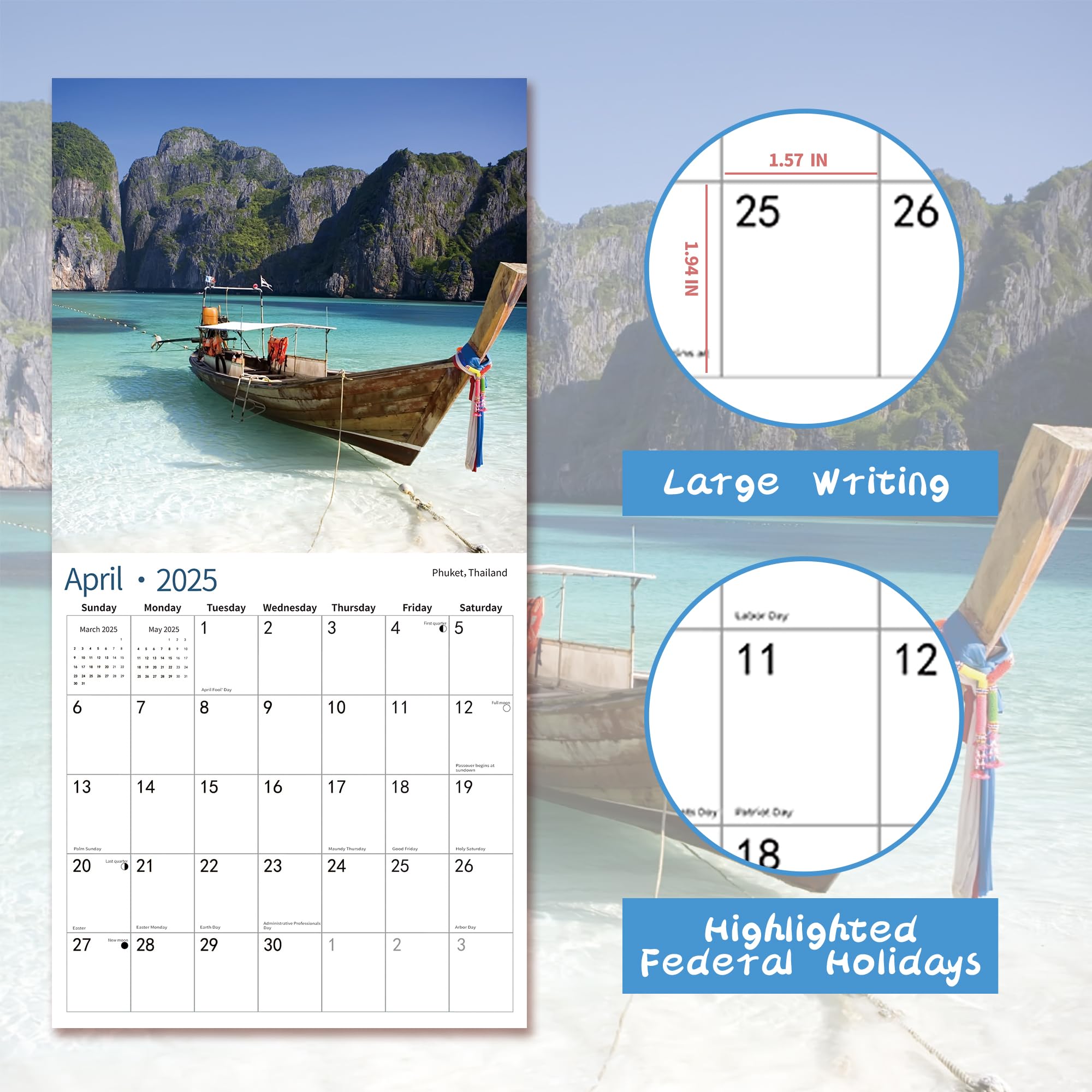 2024 Wall Calendar,Calendar 2024, November 2023 - December 2024, Wall Calendar Sunset, 12" x 24" Opened,Full Page Months Thick & Sturdy Paper for Gift Perfect Calendar Organizing & Planning