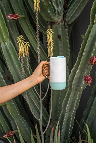 Ello Jane Ceramic Travel Mug with Handle, Splash-Resistant Slider Lid and Built in Coaster, Perfect for Coffee and Tea, BPA Free, Dishwasher Safe, Yucca, 18oz