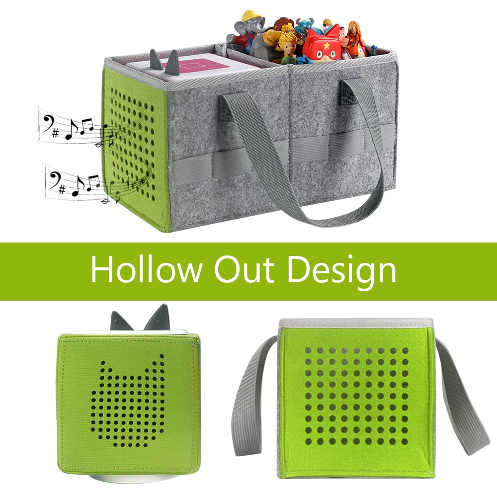 Carrying Case for Toniebox Starter Set & Storage Bag for Tonies Figurine, Waterproof Folding Bag with Handle Felt Cloth Musical Toy for Kids Toniebox & Accessories Green