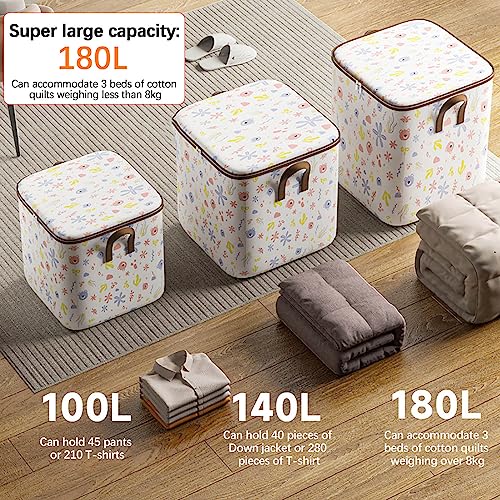 AZXY Clothes Storage Bags Large Capacity, Closet Organizers and Storage Bins, Foldable Wardrobe Storage with Lids and Handles for Blanket Comforter Clothing Bedding, Containers Box (L)