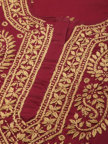 Ada Hand Embroidered Indian Traditional Chikan Women's Cotton Kurti Kurta Tunic Dress A188266 (XL, Maroon)