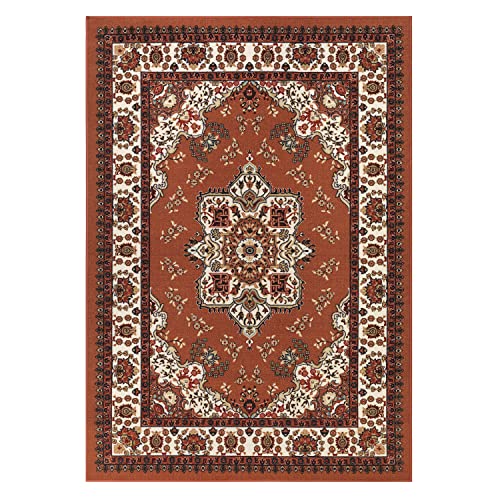Antep Rugs Alfombras Oriental Traditional 8x10 Non-Skid (Non-Slip) Low Profile Pile Rubber Backing Indoor Area Rugs (Rust Brown, 7'10" x 10')