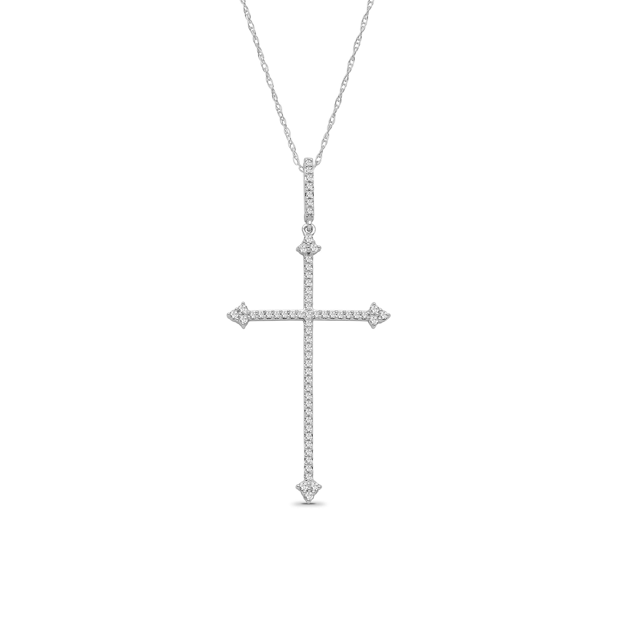 ARAIYA FINE JEWELRY 10K White Gold Round-shape Diamond Cross Pendant with Sterling Silver Rope Necklace (1/3 cttw, I-J Color, I2-I3 Clarity), 18''