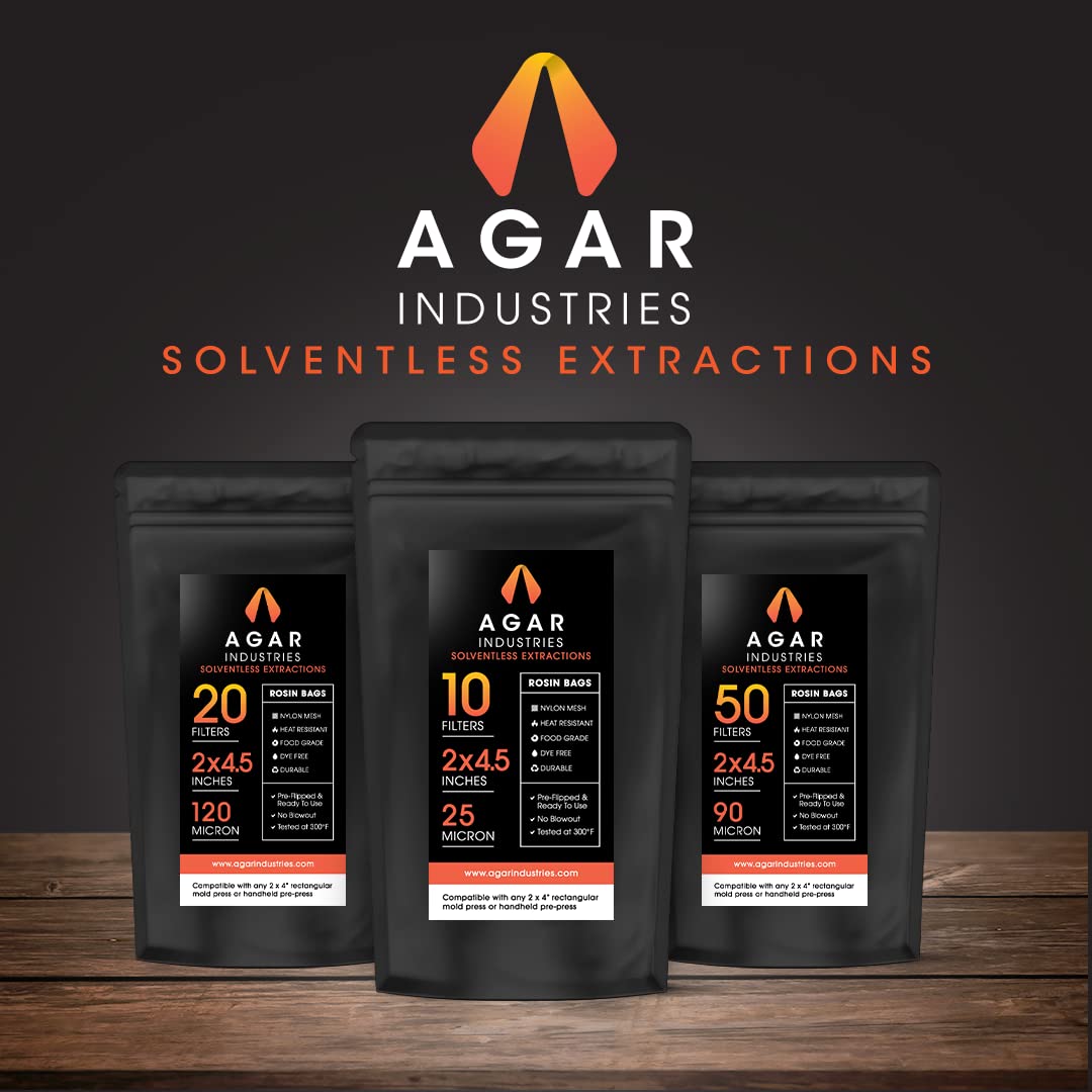 Agar Industries 120 Micron Rosin Press Filter Bags, 2 x 4.5 Inch (20 Pack) | 100% Nylon Press Bag | Pai With Pre Press or 2x4 Inch Press Machine | Double Stitched Screen, Zero Blowout