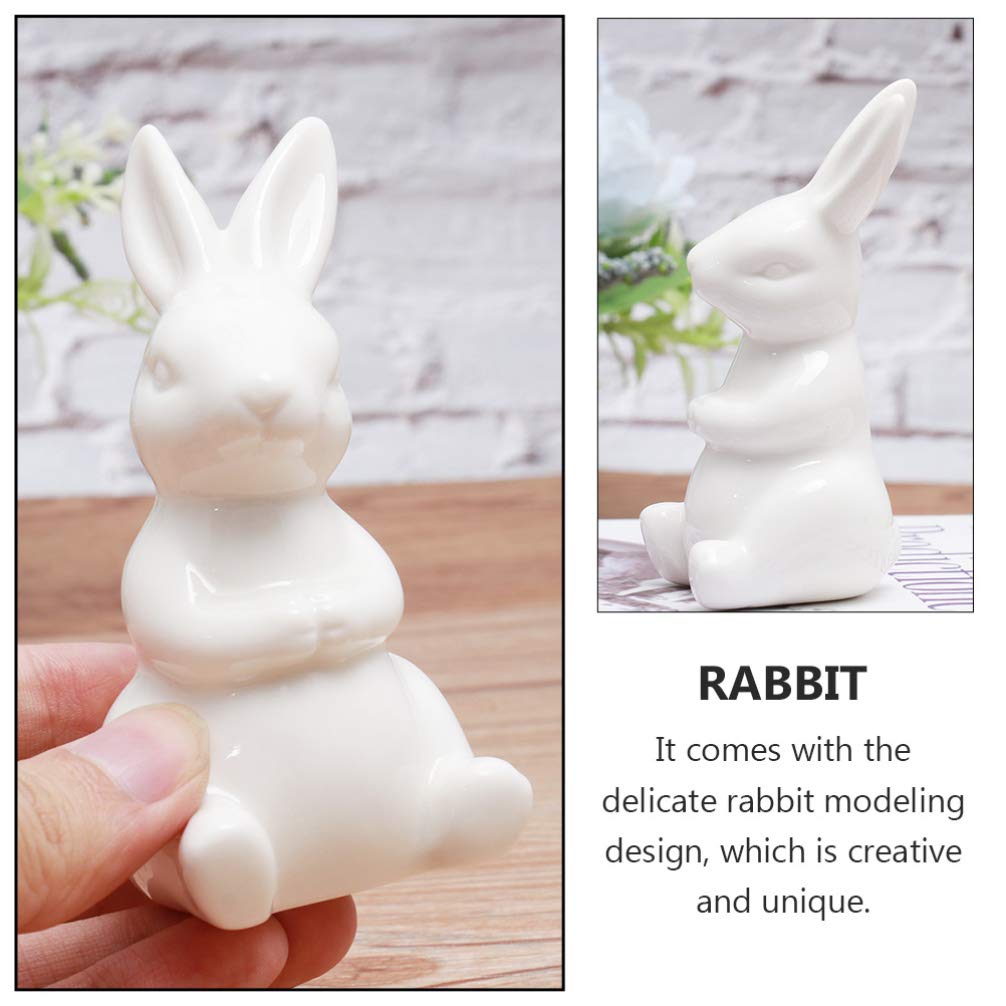 BESPORTBLE 2pcs Ceramics Bunny Figurine Easter White Bunny Figurines Home Decor Rabbits Ornaments for Home Easter Garden Micro Landscape Decor