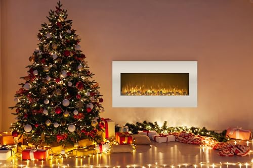 36-Inch Wall Mounted Electric Fireplace - 10-Color LED Flame and 3 Media Backgrounds with Adjustable Brightness and Remote by Northwest (White)