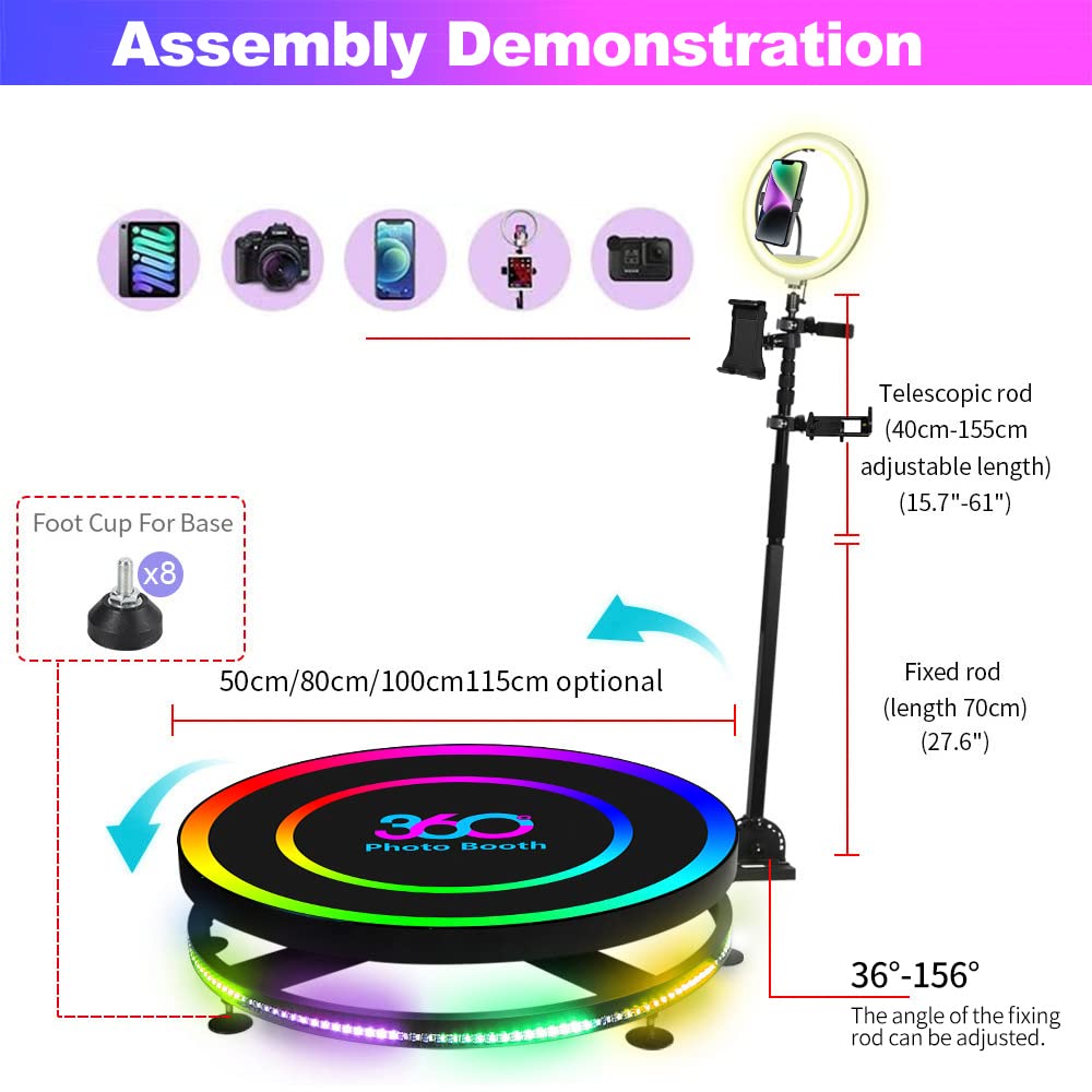 360 Photo Booth Machine for Parties, Weddings, Live Streaming,360 Spin Photo Booth Stand Free Custom Logo.360 Camera Booth Machines with Flight Case 80cm 31.5''