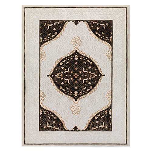 Antep Rugs Babil Gold 8x10 Oriental Bordered High Low Textured Traditional Indoor Area Rug, Beige Black, 7'10" x 10'