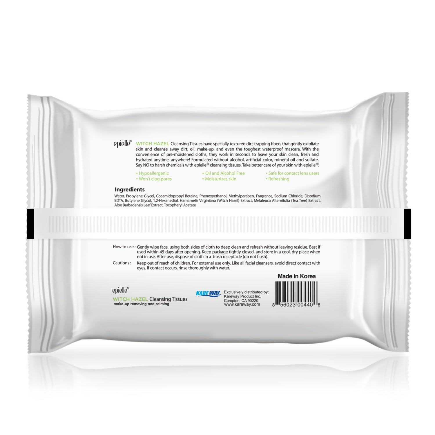 Epielle New Witch Hazel 30ct Makeup Cleansing Wipes Deep Cleans Pores & Refresh Skin with Calming Formula (6 packs)
