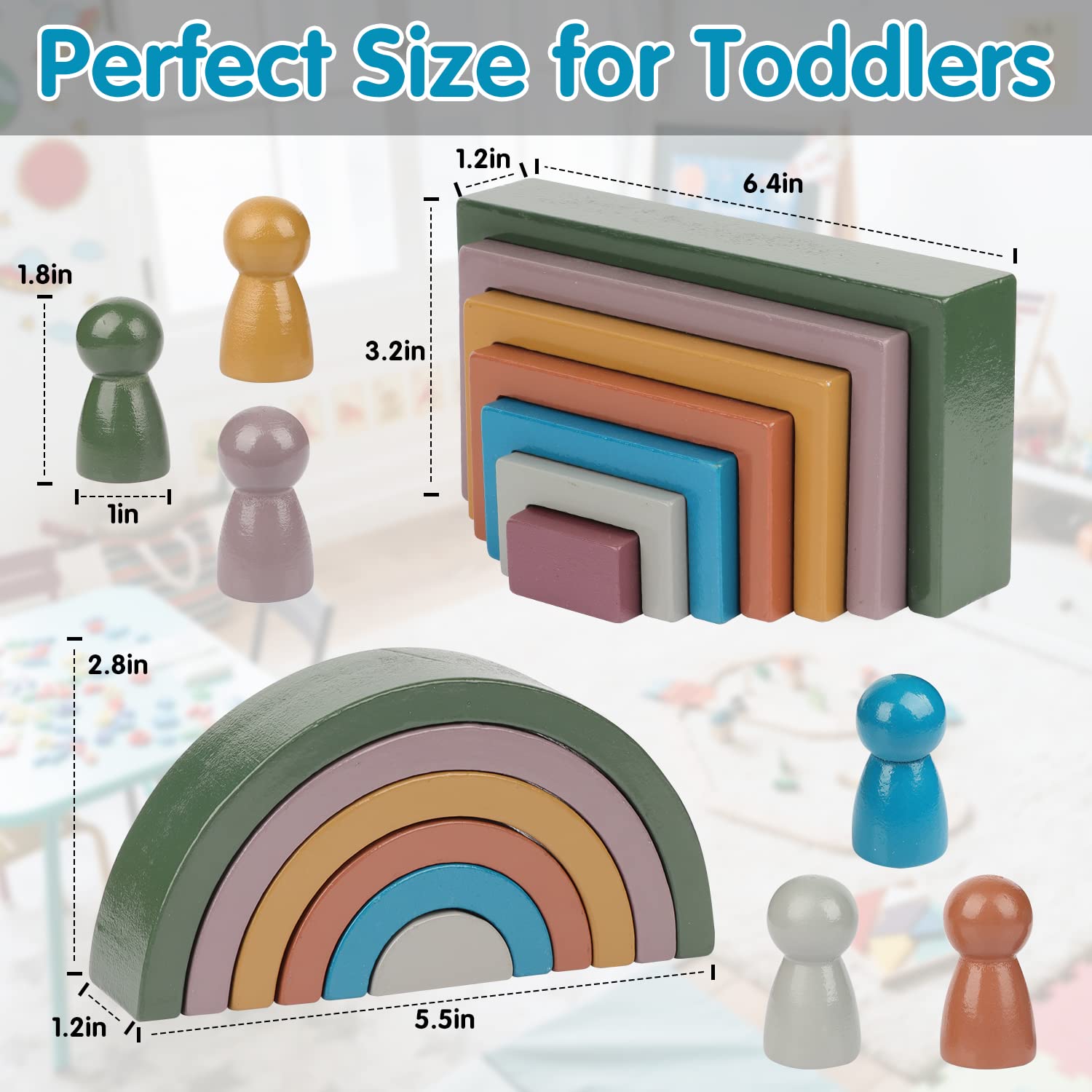 Arber Wooden Rainbow Stacking Montessori STEM Toy - Educational Learning Sensory Activity for Toddlers and Kids, Preschool Building Blocks Ages 1-2-3-4-5+ Years Old - 19 Pcs Gift Set