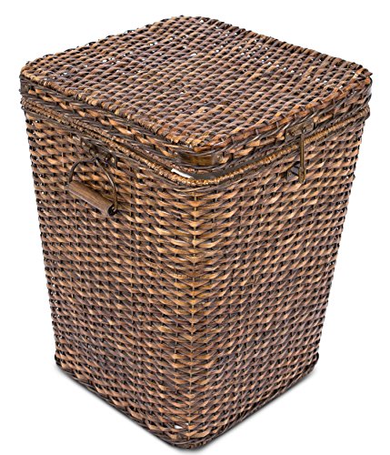 BirdRock Home Rattan Peel Hamper with Lid - Removable Laundry Bag - Machine Washable Canvas Lining - Spacious Interior - Organizer, Brown