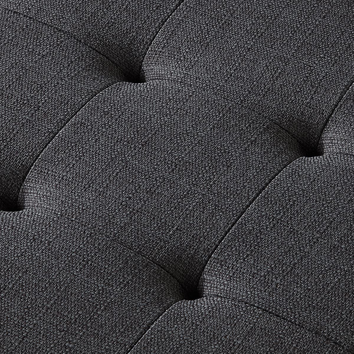 24KF Large Rectangular Upholstered Tufted Linen Fabric Ottoman Bench, Padded Bench with Solid Wood Shelf-Charcoal