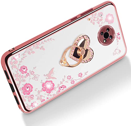 B-wishy Nokia G300 5G Glitter Case - Slim Butterfly Floral TPU, Luxury Bling Diamond, Ring Stand + Strap (Rose Gold)