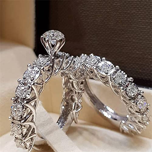 2022 New 2pcs Beautiful Wedding Diamond Vintage Engagement Ring Womens Silver Band Rings