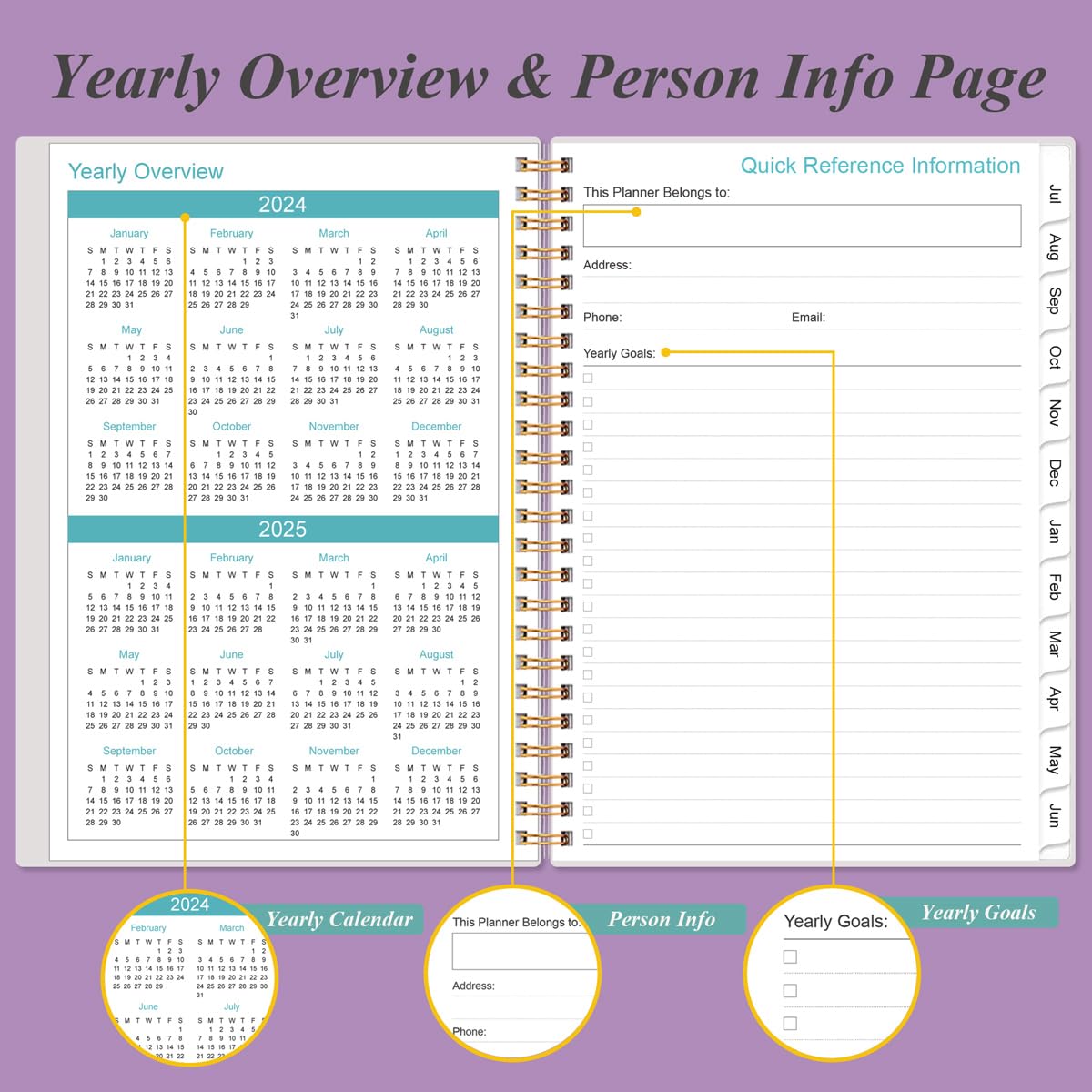 2024-2025 Appointment Book & Planner - A5 2024-25 Daily Hourly Planner from July 2024 - June 2025, Weekly Appointment Book with 30-Minute Interval, Medium 6.4" x 8.5", Purple