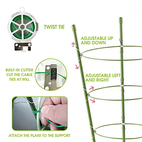 4 Pack Tomato Cage Plant Support Cages for Garden, 18 inches Trellis for Climbing Plants, Upgrade Garden Plant Stakes with Adjustable Ring, Tomato Rings for Support, with Twist Tie
