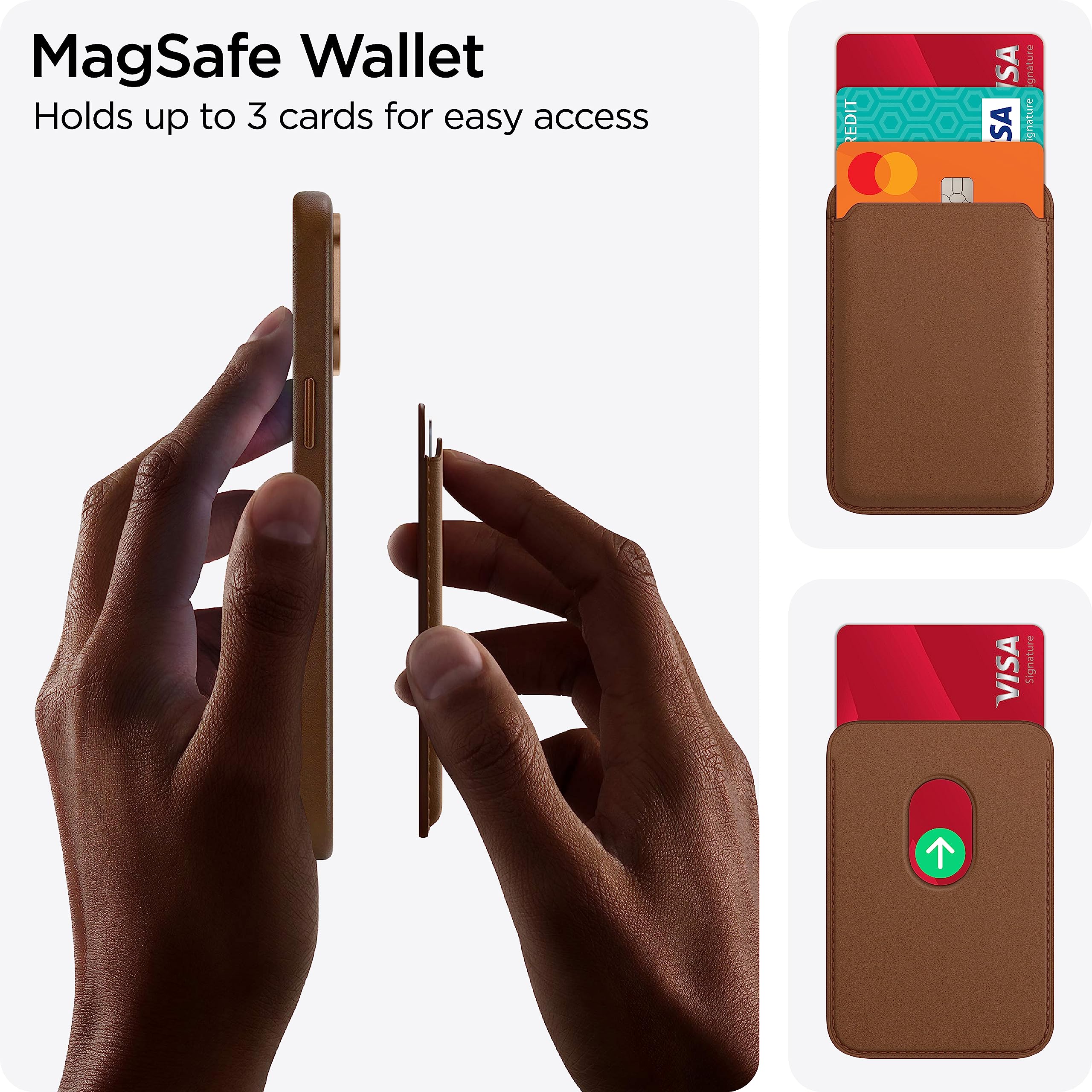 ππππ π‘ππͺ Compatible with both iPhone 14 & iPhone 13 Leather Case with MagSafe + MagSafe Wallet Bundle - PU Leather iPhone 13 Case & iPhone 14 Leather Case Metal Camera Frame & Buttons (Brown)