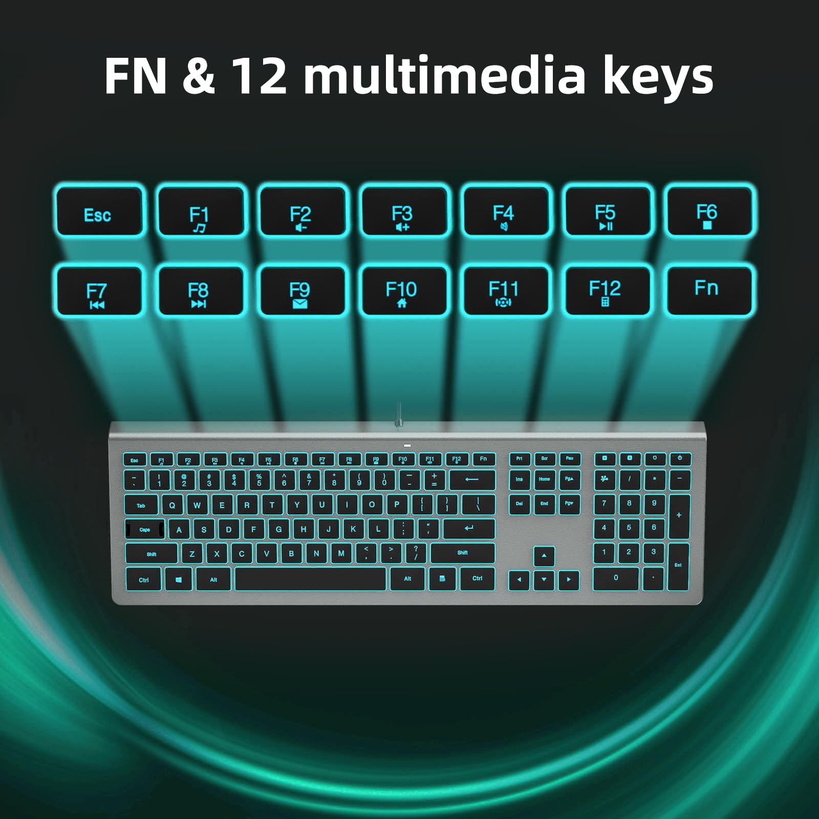 B.FRIENDIT Backlit Wired USB Keyboard, Comfortable Quiet, Low Profile Flat Chocolate/Scissor Keys, Durable Ultra-Slim for Windows 11/10/8/7/Vista Desktop PC, Laptop - Silver Black