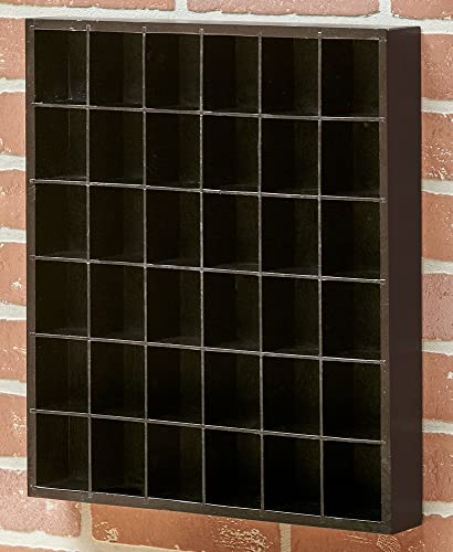 36-Cubby Shot Glass Display Case with Easy Wall Mounting Hooks - Durable Wood Construction with Sleek Black Finish - Versatile Use for Mini Collectibles