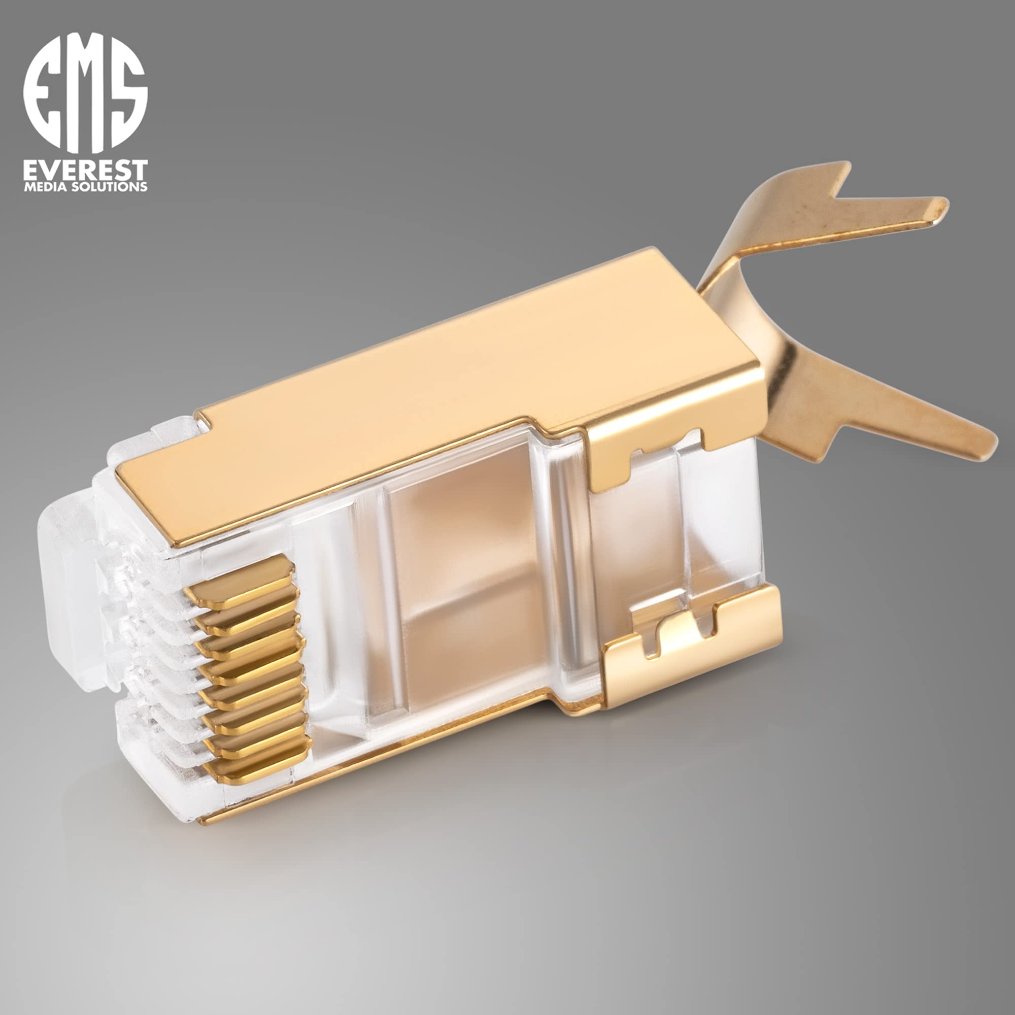 Everest Media Solutions RJ45 Cat7 & Cat6A Pass Through Connectors - 30 Pcs, 50UM Gold Plated Shielded FTP/STP External Ground for 23 AWG Network Cable