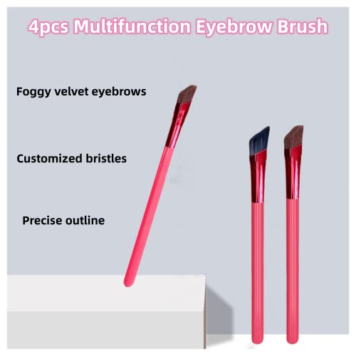 4D Hair Stroke Brow Stamp Brush, 4PCS Multifunctional Eyebrow Brush, Square Makeup Brush and Extra Fine Beveled Eyebrow Brush or Filling Eyebrows and Concealer (Brown and Black)
