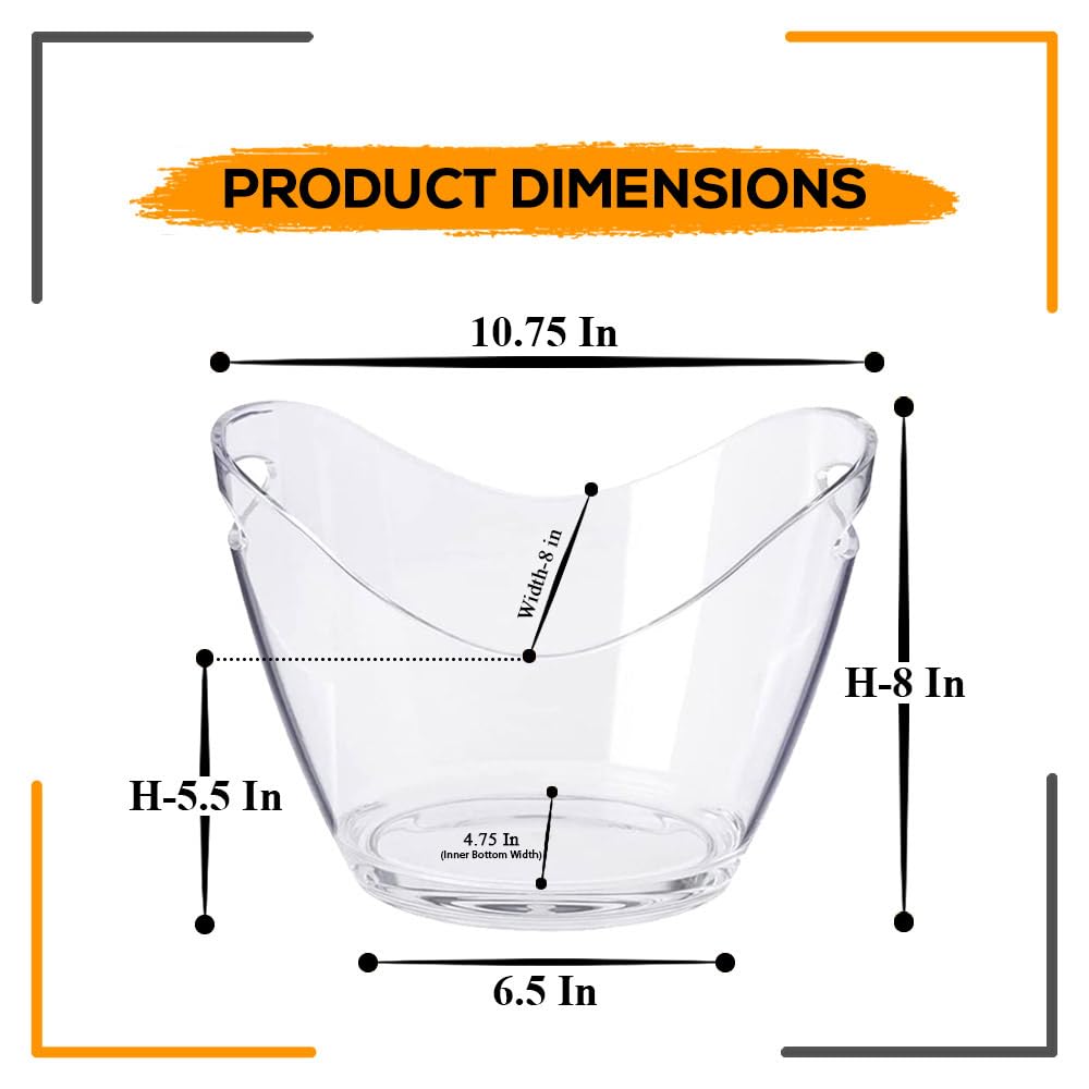 3.5 Liter Acrylic Large Serving Salad Bowl with Easy To Carry Handles Design and Tong - Snack Bowl For Serving Salad, Popcorns, Hosting, Picnics, Parties - Easy to Clean Beverage Tub