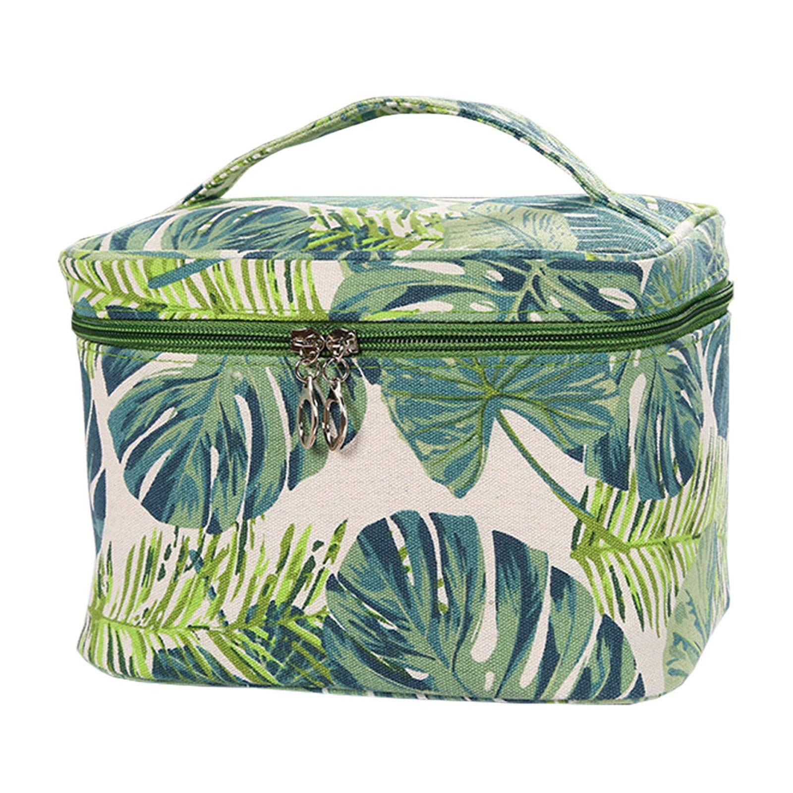 HOYOFO Makeup Bag Tropical Canvas Cosmetic Bags Travel Toiletries Storage Pouch Clutch Purse for Women, Green AL