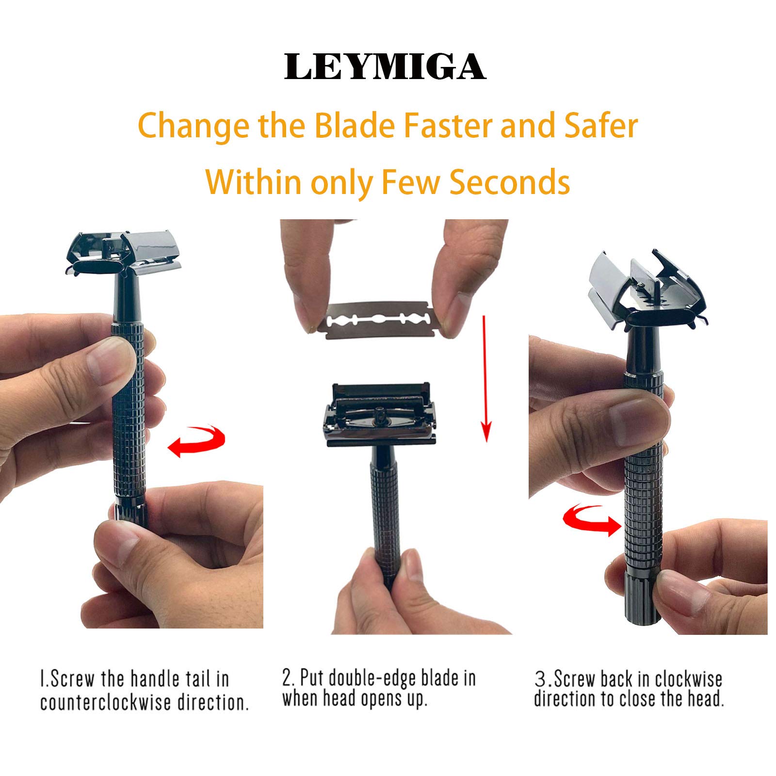 LEYMIGA Butterfly Double Edge Razor with 10 Premium Blades, Metal Classic Manual Single Blade Safety Razor for Men Women, Wet Shaving Shaver Fits Double Edge Blade, Safe Quick to Change Blade