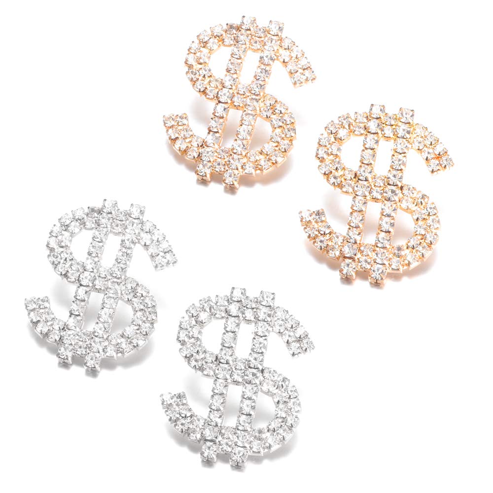 2 Pairs Crystal Dollar Sign Earrings for Women Money Dangle Earrings Gold and Silver KELMALL COLLECTION